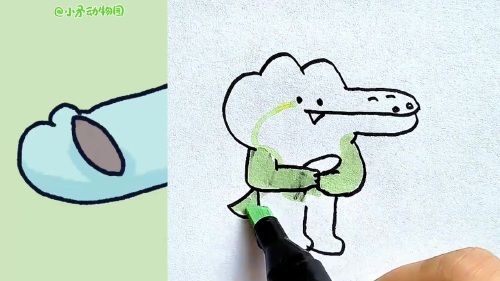3393. 画一个小鳄鱼,创意简笔画,少儿创意美术