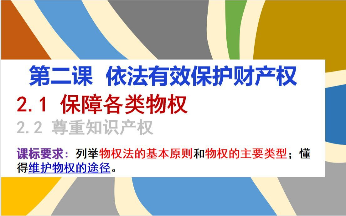 高中政治 | 选必二《法律与生活》2.1 保障各类物权,什么是所有权、...