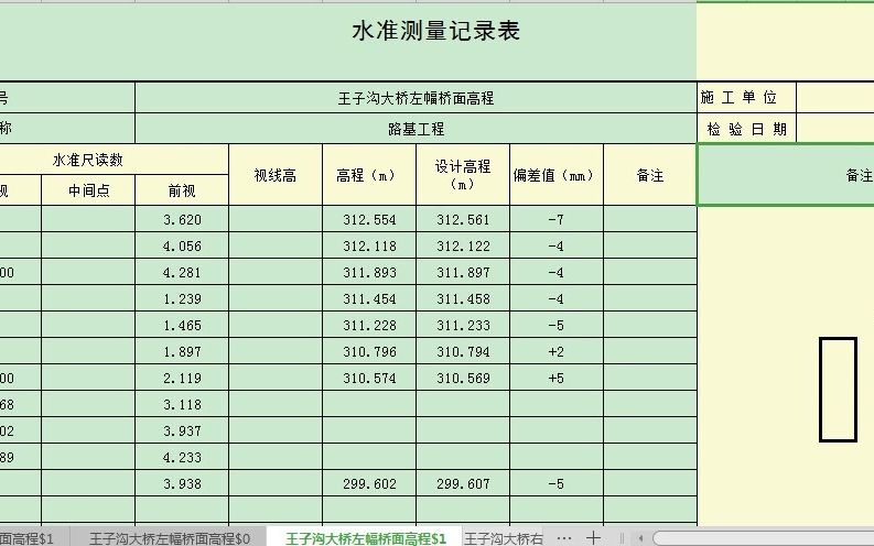 自动生成水准测量记录表