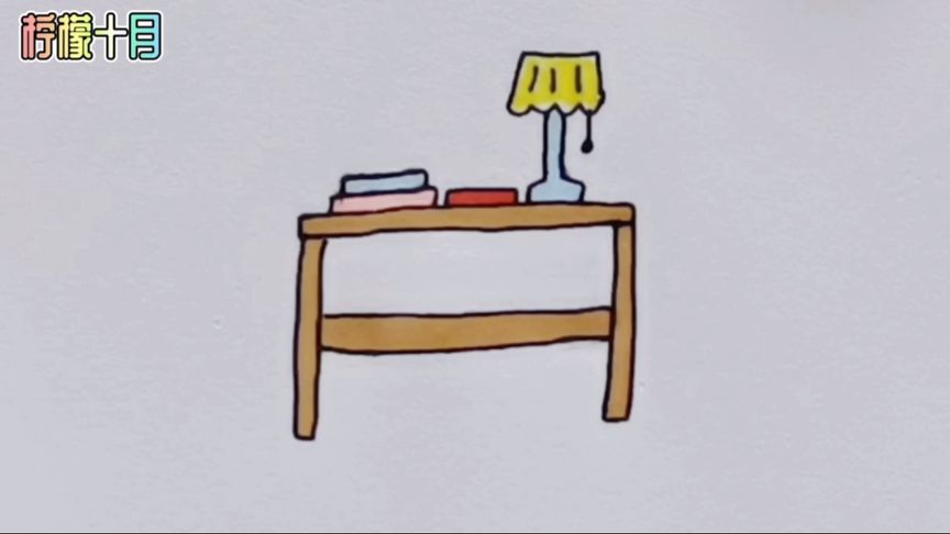 学习书桌简笔画,放着书本的学习书桌