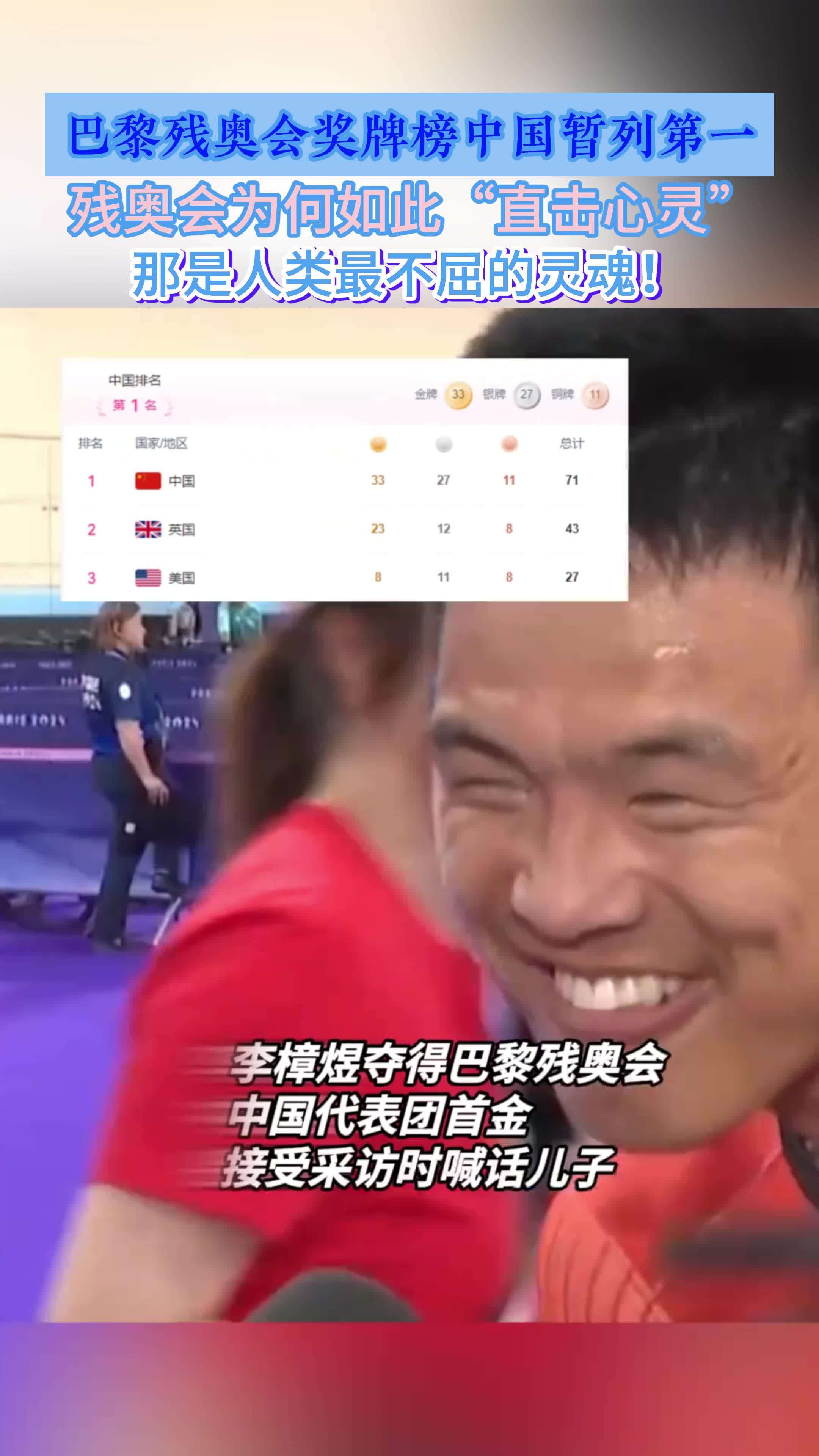 巴黎残奥会奖牌榜中国暂列第一!残奥会为何如此“直击心灵”!