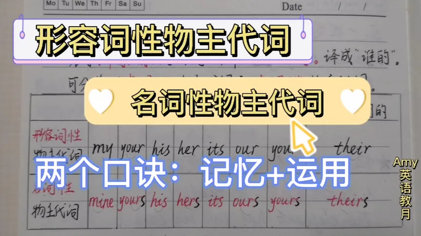 两个口诀,形容词性物主代词和名词性物主代词再也不难了!
