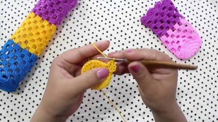 手工杯套杯身编织教程,辫子针长针隐拔针组合,简单易学哦