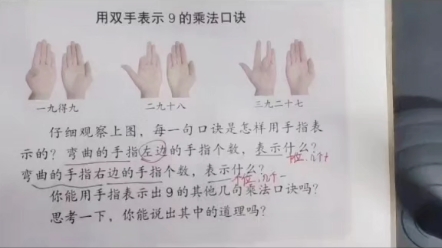 九的手指操。用双手表示9的乘法口诀