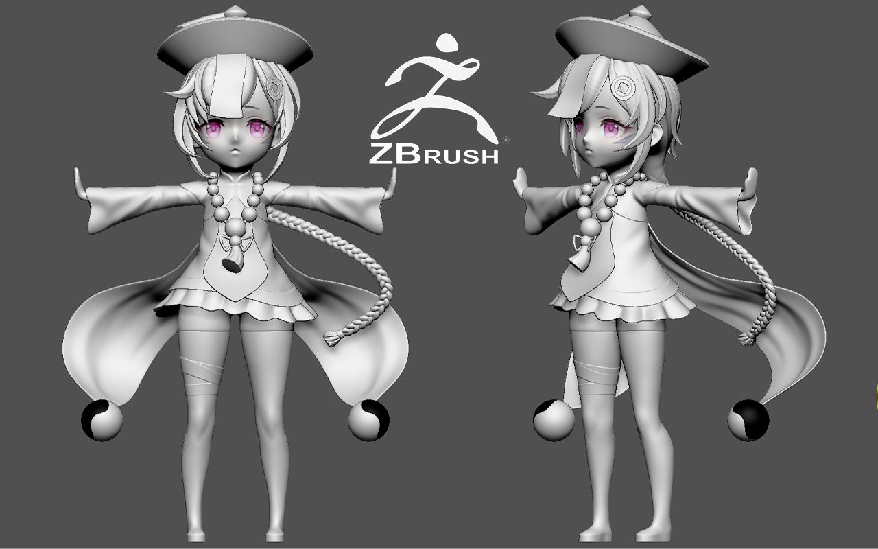 【zbrush角色建模】次世代原神七七全身像模型雕刻,三小时教会你zb...