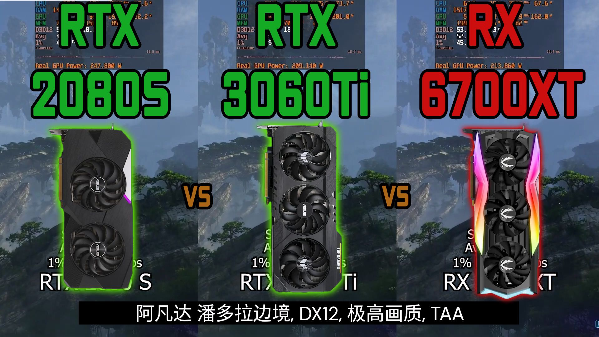 RTX 2080 Super vs RTX 3060 Ti vs RX 6700 XT ( 1080p,10款游戏FPS...