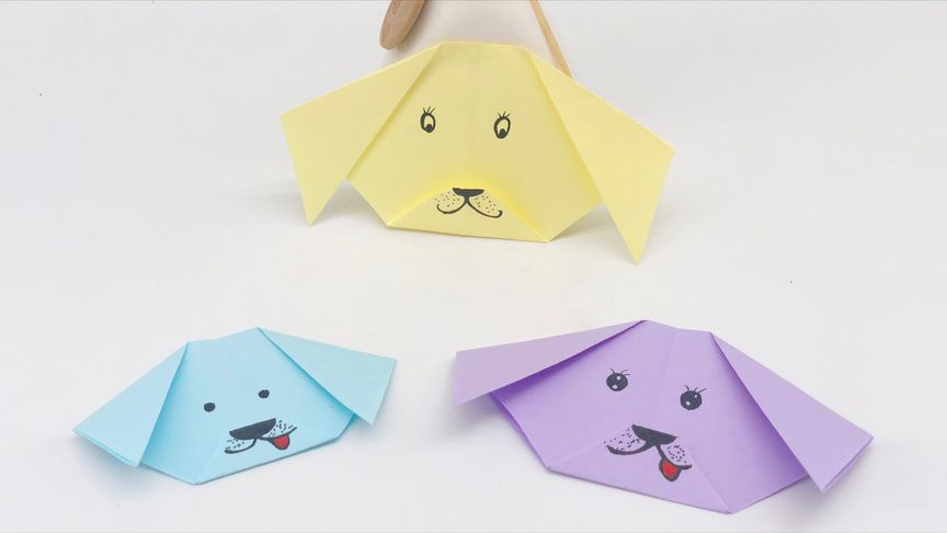 手工教程:可爱的小狗折纸,折法一点也不难哟!