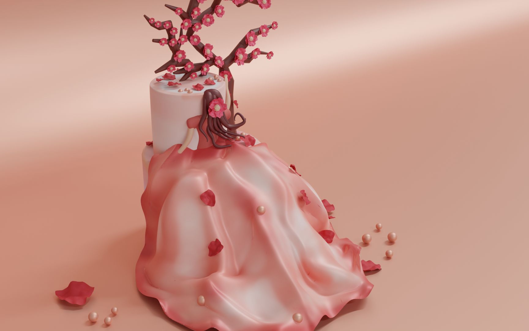 Blender建模渲染 少女风花语蛋糕