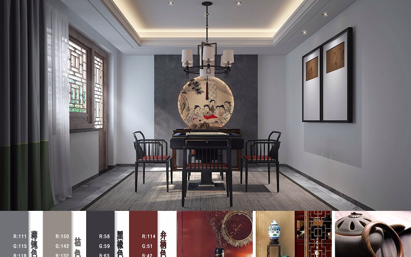 萃取中西方的建筑美学形制,提取几何线条,挑檐元素,建造新亚洲风格...