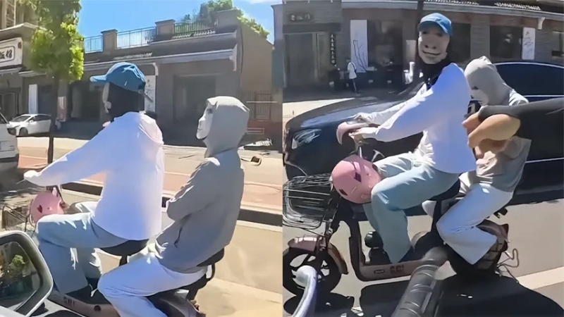 两人骑电动车被交警拦下,同时回头吓人一大跳,被教训“已老实”