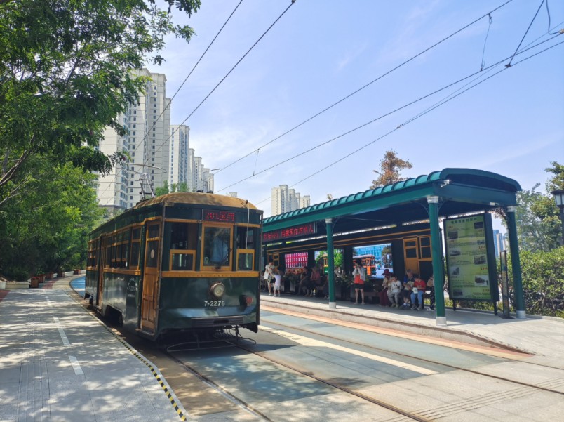 大连201路有轨电车免费摆渡车乘坐原声+海之韵折返