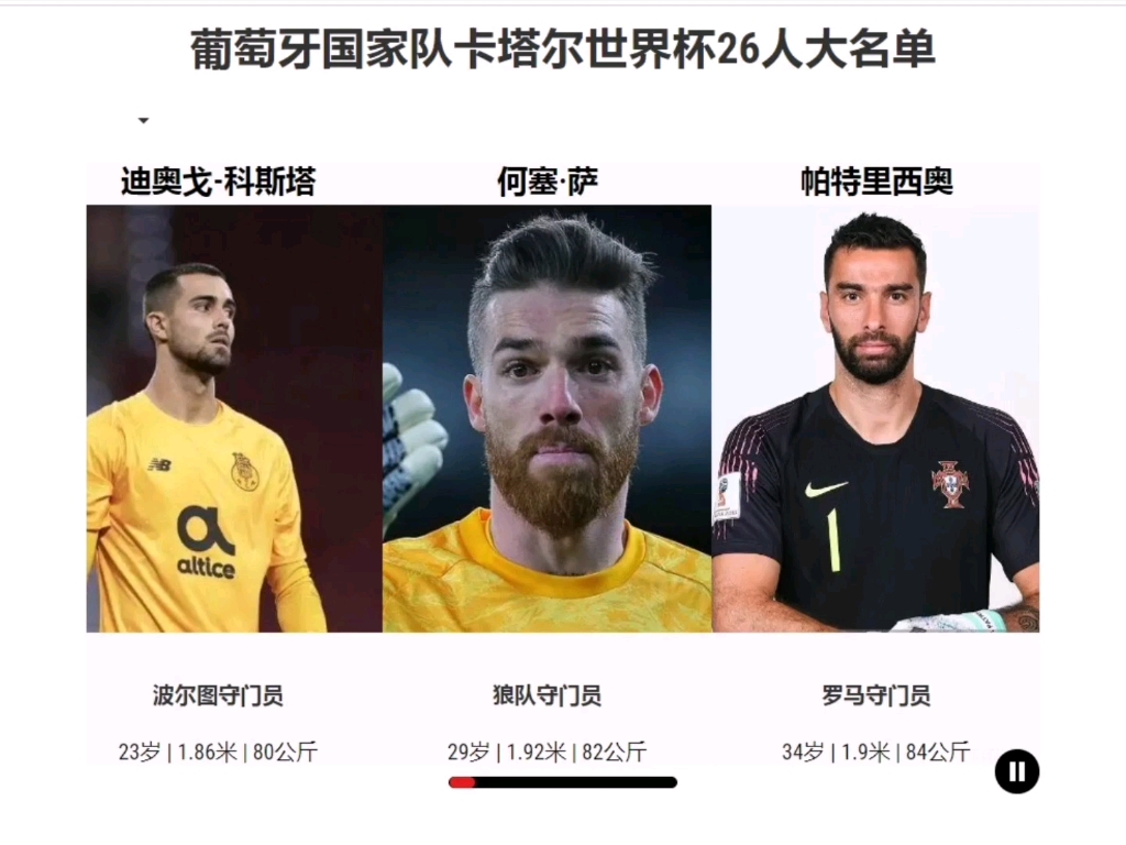 葡萄牙国家队卡塔尔世界杯26人大名单俱乐部头像动态滚动介绍方便...