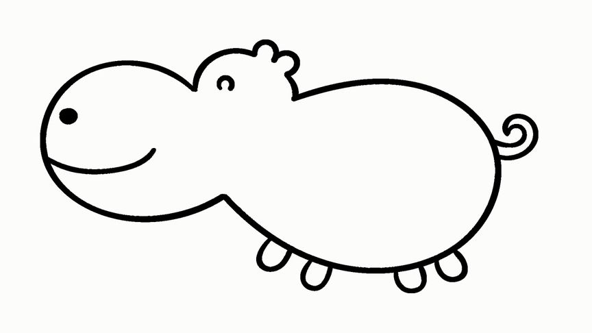 育儿早教简笔画学习,幼儿动物简笔画画一只大河马