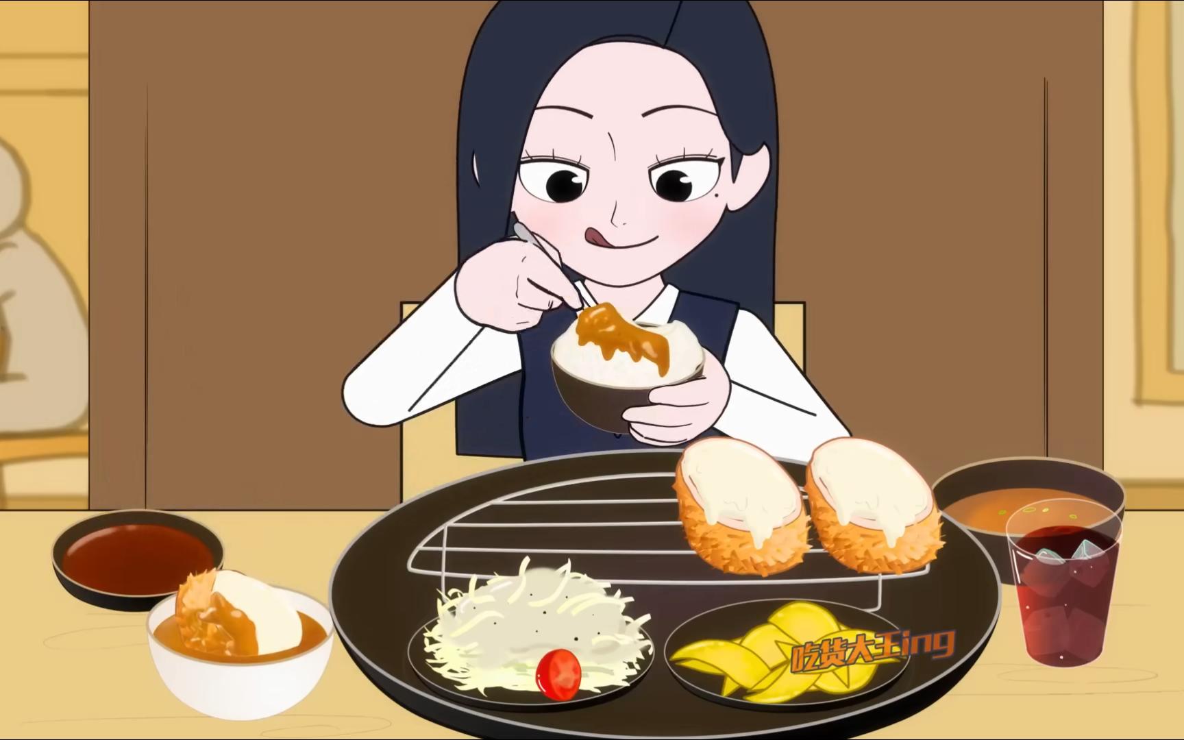 【自制中字】动漫吃播 sera和yongjae共进午餐 芝士炸猪排吃播动画