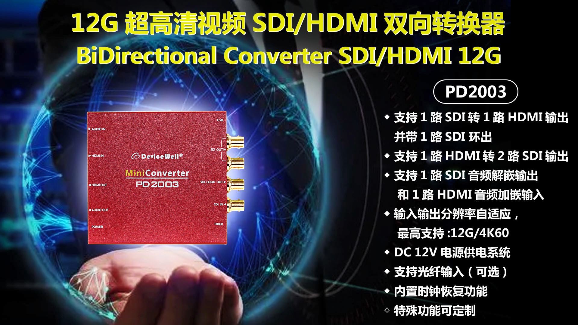 中帝威12G SDI/HDMI双向互转转换器|12G SDI转4K60HDMI|4K60HDMI...
