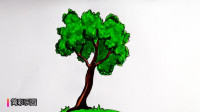 大树简笔画 儿童亲子简笔画 画一棵茂密的大树并涂上色彩