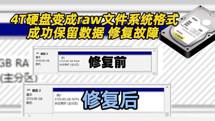 硬盘变成raw文件系统格式,成功源盘还原,保留数据修好盘。