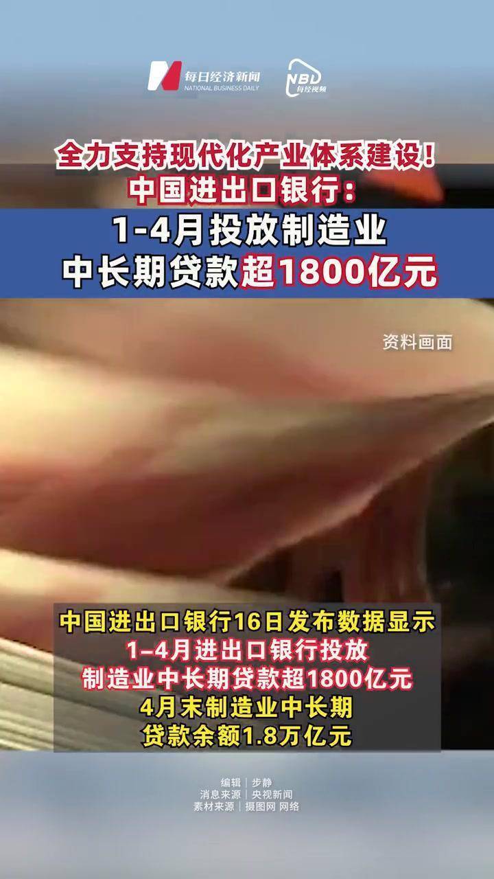 全力支持现代化产业体系建设!中国进出口银行:1-4月投放制造业中长期...