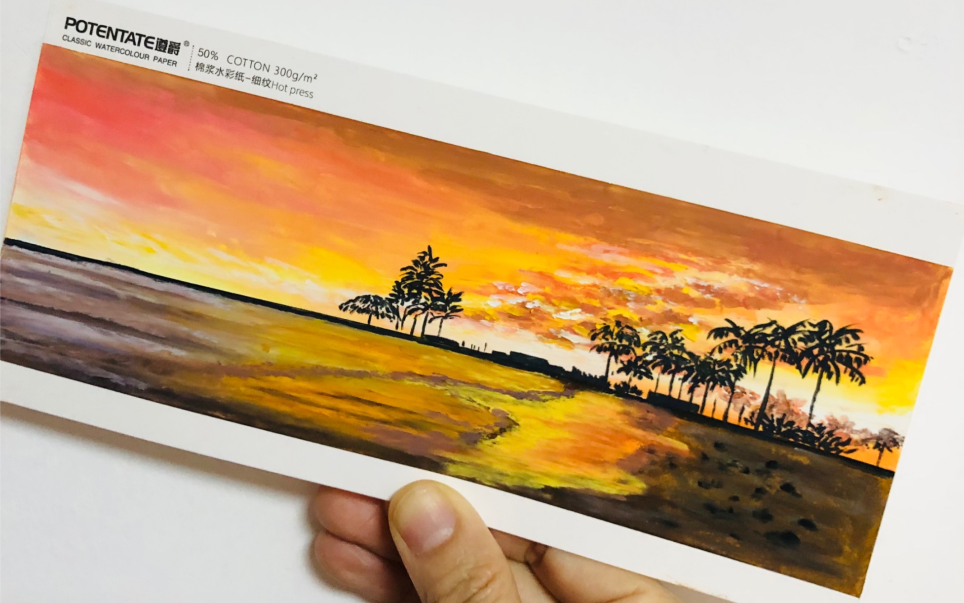 油画棒风景画|落日海边