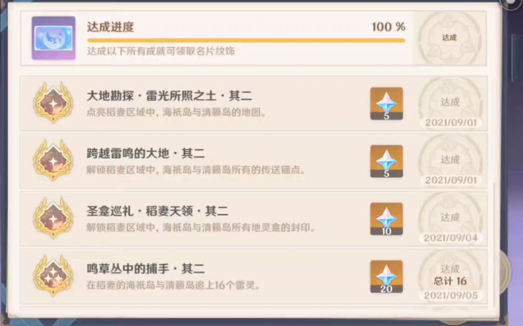 《原神》稻妻全图探索度100%全神瞳收集纪念