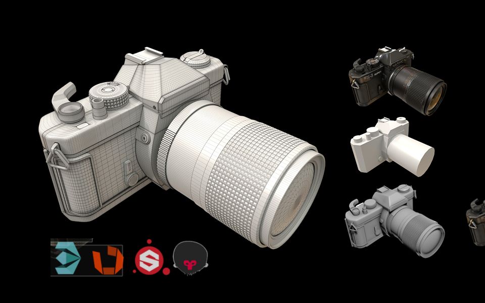 爆肝3小时写实道具“照相机”全流程,3DMAX建模+展开UV+sp上色+...