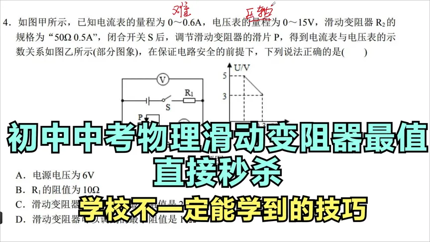 初中中考物理滑动变阻器最值妙解:学校可能学不到的秒杀术
