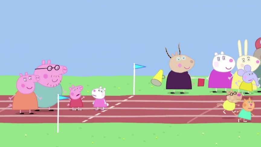 早教益智启蒙动画:猪爸爸和猪妈妈带着孩子们参加运动会