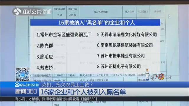 任意克扣、拖欠农民工工资?南京16家企业和个人被列入黑名单!