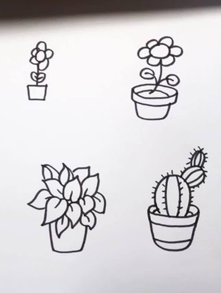 盆栽植物简笔画 #儿童简笔画 #花卉绿植 #简笔画 #亲子简笔画 #一起学.