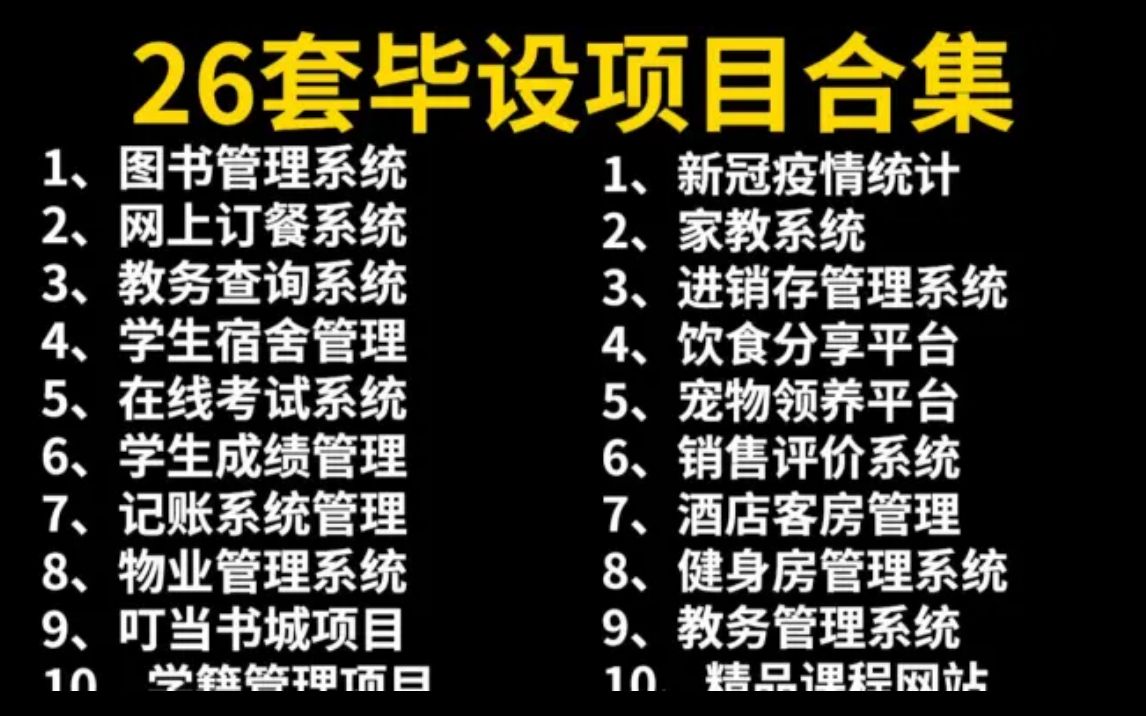 2022最新版B站推荐计算机专业JAVA毕设项目合集_26款毕设项目随便...