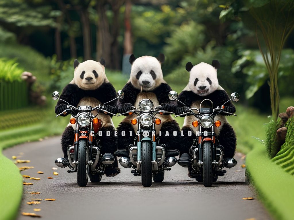 萌氏三兄弟大熊猫萌大萌二萌兰一起骑摩托