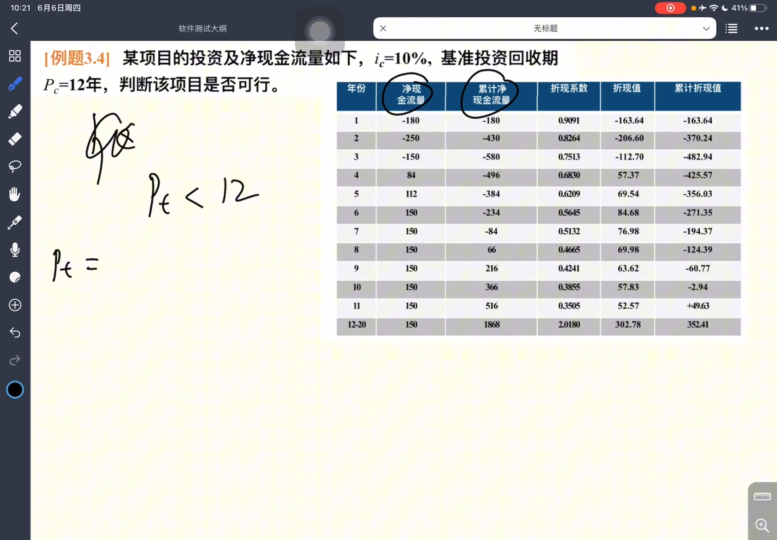 经济评价-静/动态投资回收期的计算