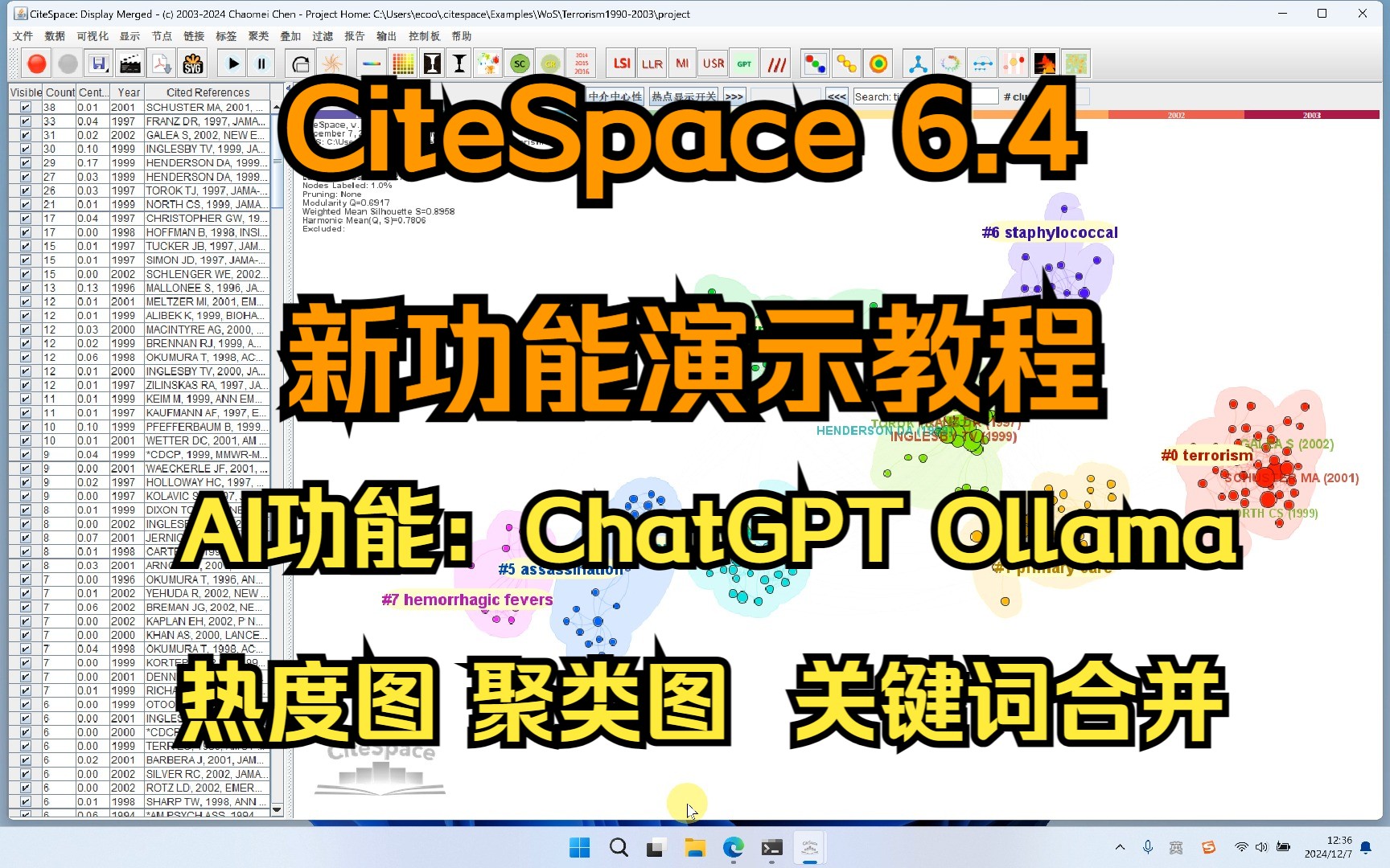 CiteSpace6.4.R1高级版中文新版功能演示使用教程/wos/GPT/Ollama/...