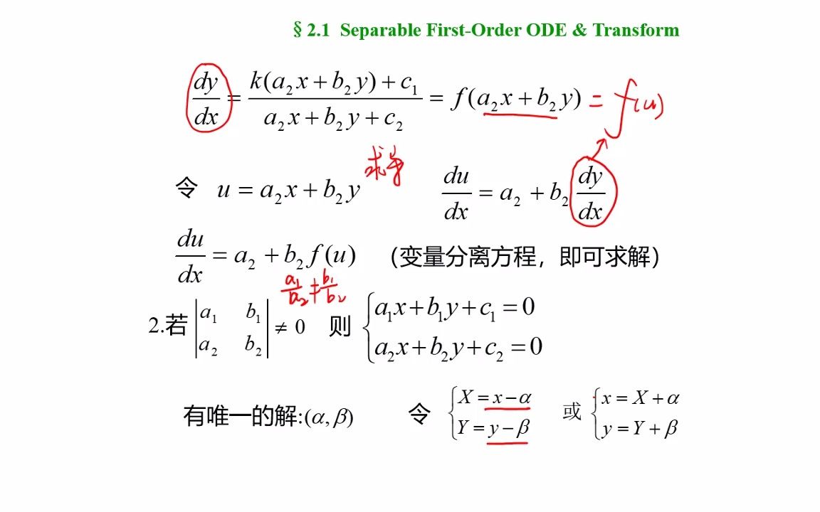 2.1 变量分离方程与变量变换-part 3 可化为齐次方程类型