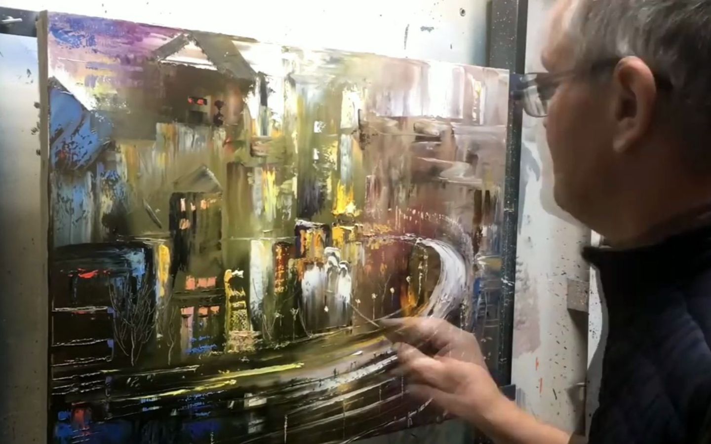 写实丙烯画《社畜下班时的夜景》