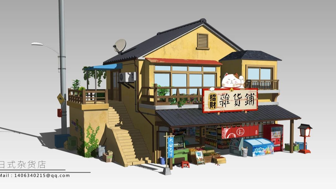 【Maya场景建模】卡通日系“小卖部”房子制作,适合新手练习的建模...