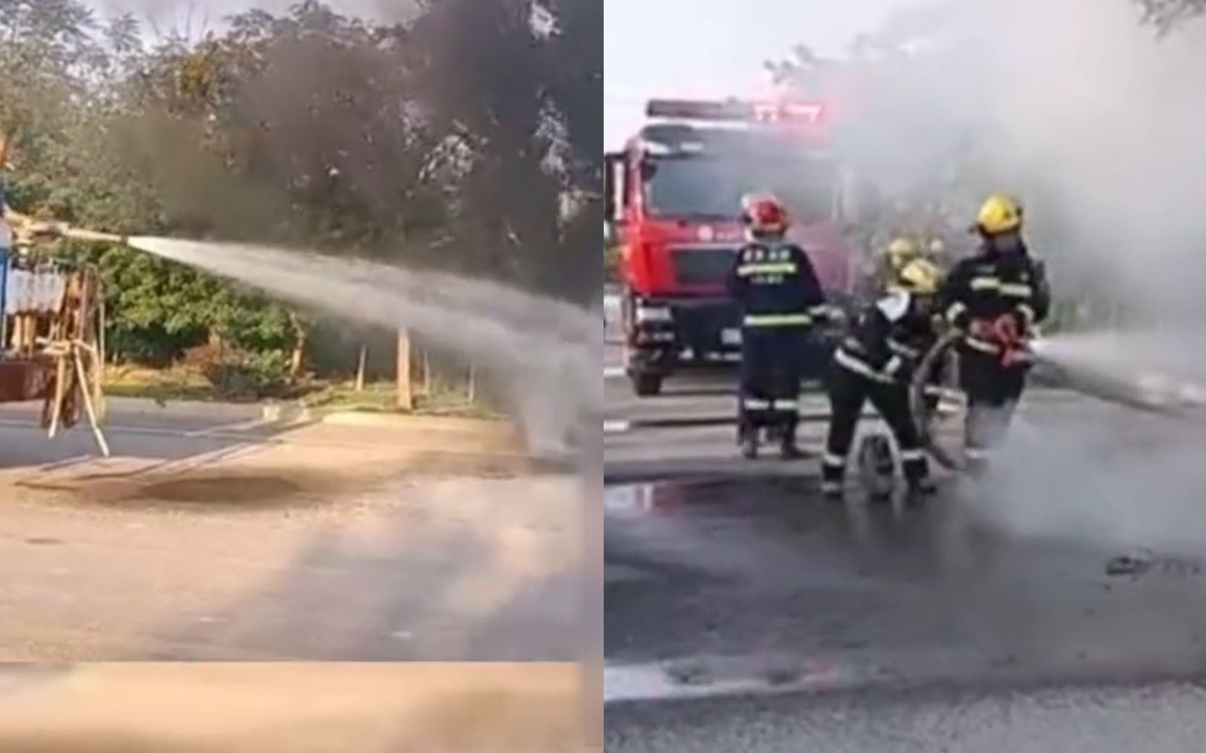 街边电动汽车突然自然,环卫大爷立马灭火,消防员来到眼前一幕惊呆了