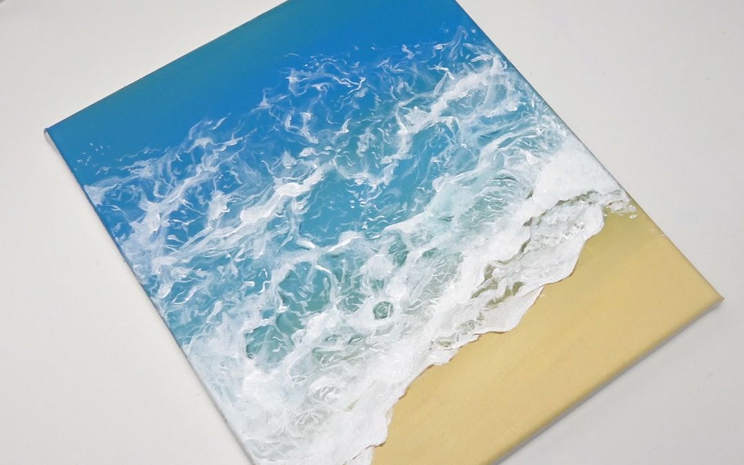 如何只用4种颜色画海ߏ�️|简易沙滩丙烯画法教程