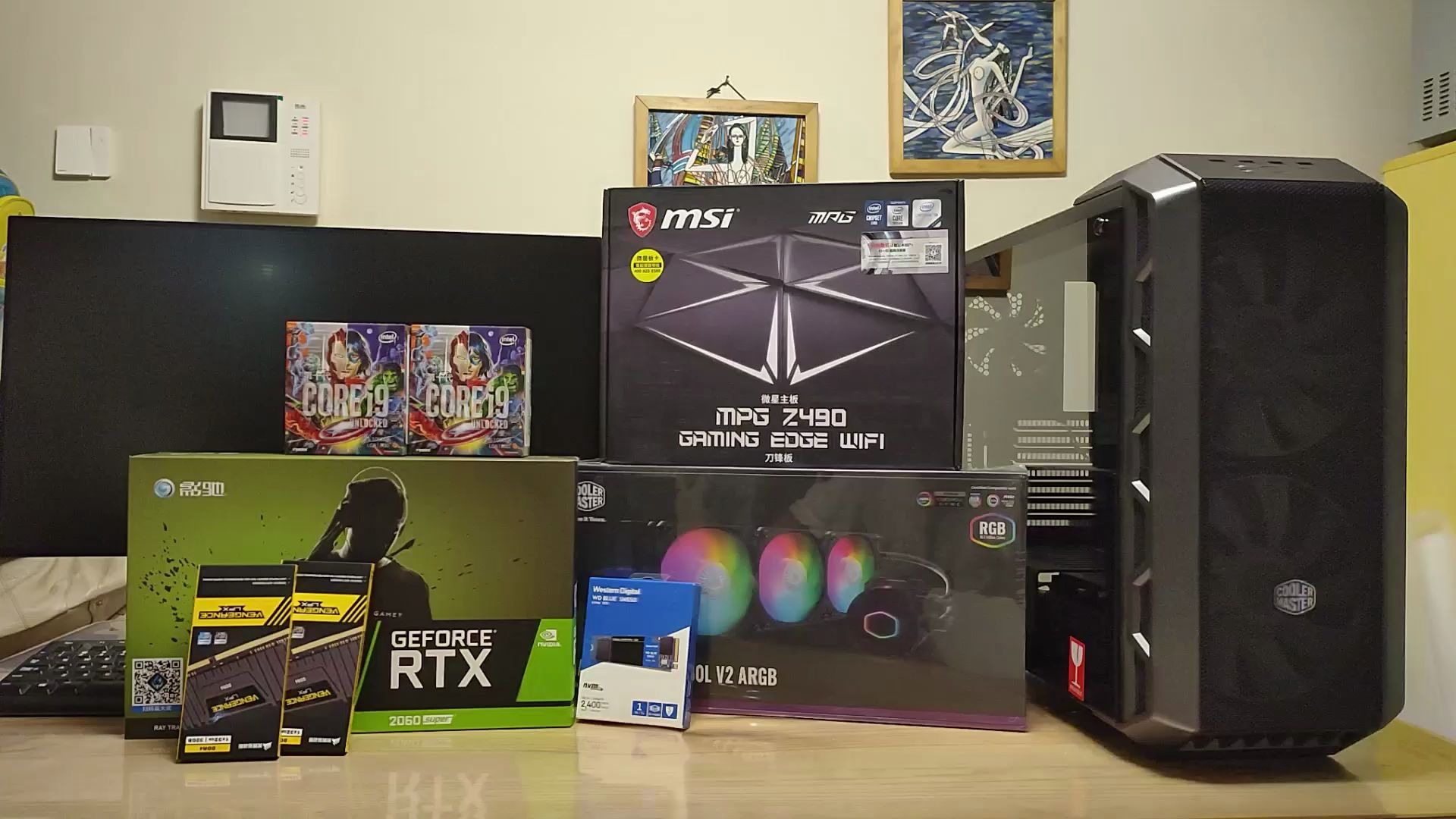 装两台无光10900K 64G海盗船 微星Z490刀锋 昆仑1080W 生产力主机
