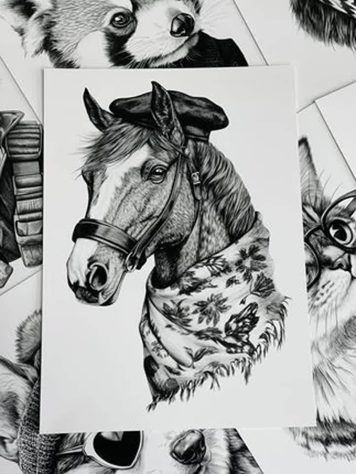 素描动物肖像创意素描画,让素描不枯燥~ 激发绘画兴趣,掌握毛发质感...