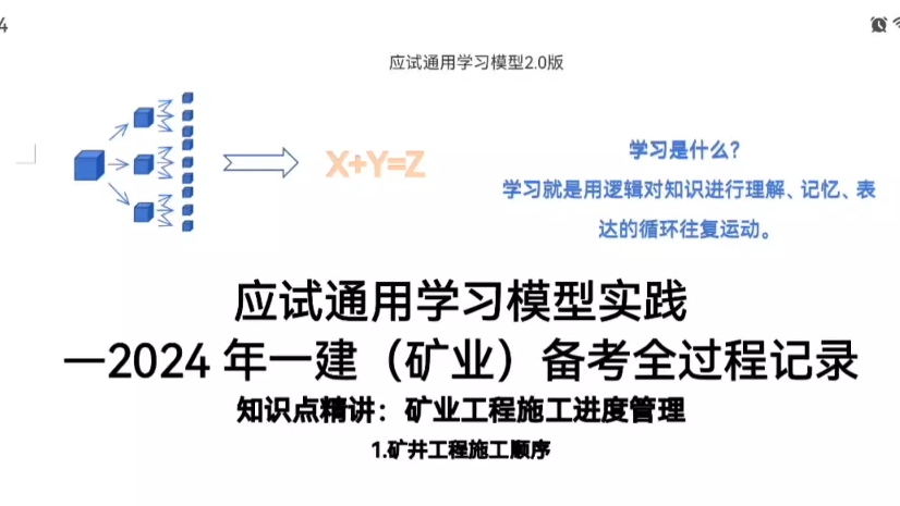 应试通用学习模型实践—2024年一建(矿业)备考全过程记录知识点精讲:...