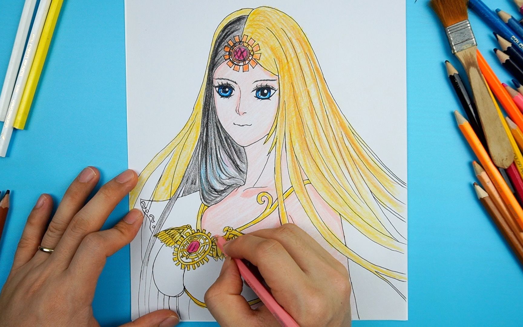 精灵梦叶罗丽人物临摹,白光莹仙子简笔画彩铅上色教程