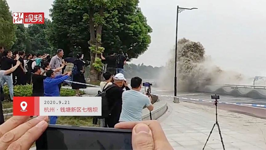看呆!钱塘大潮涌起那么高!观潮客湿身变“潮客”