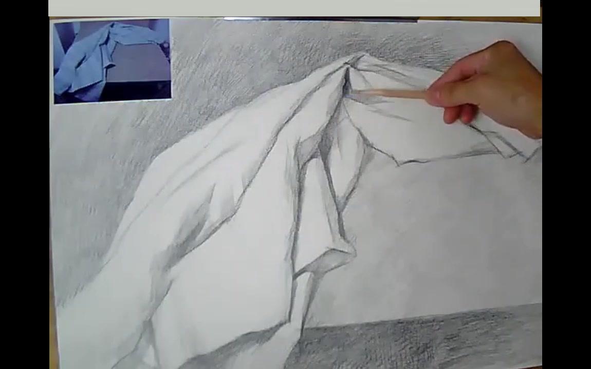 素描基础知识静物教学: 课时9条纹色衬布的画法步骤, 带你轻松学素描