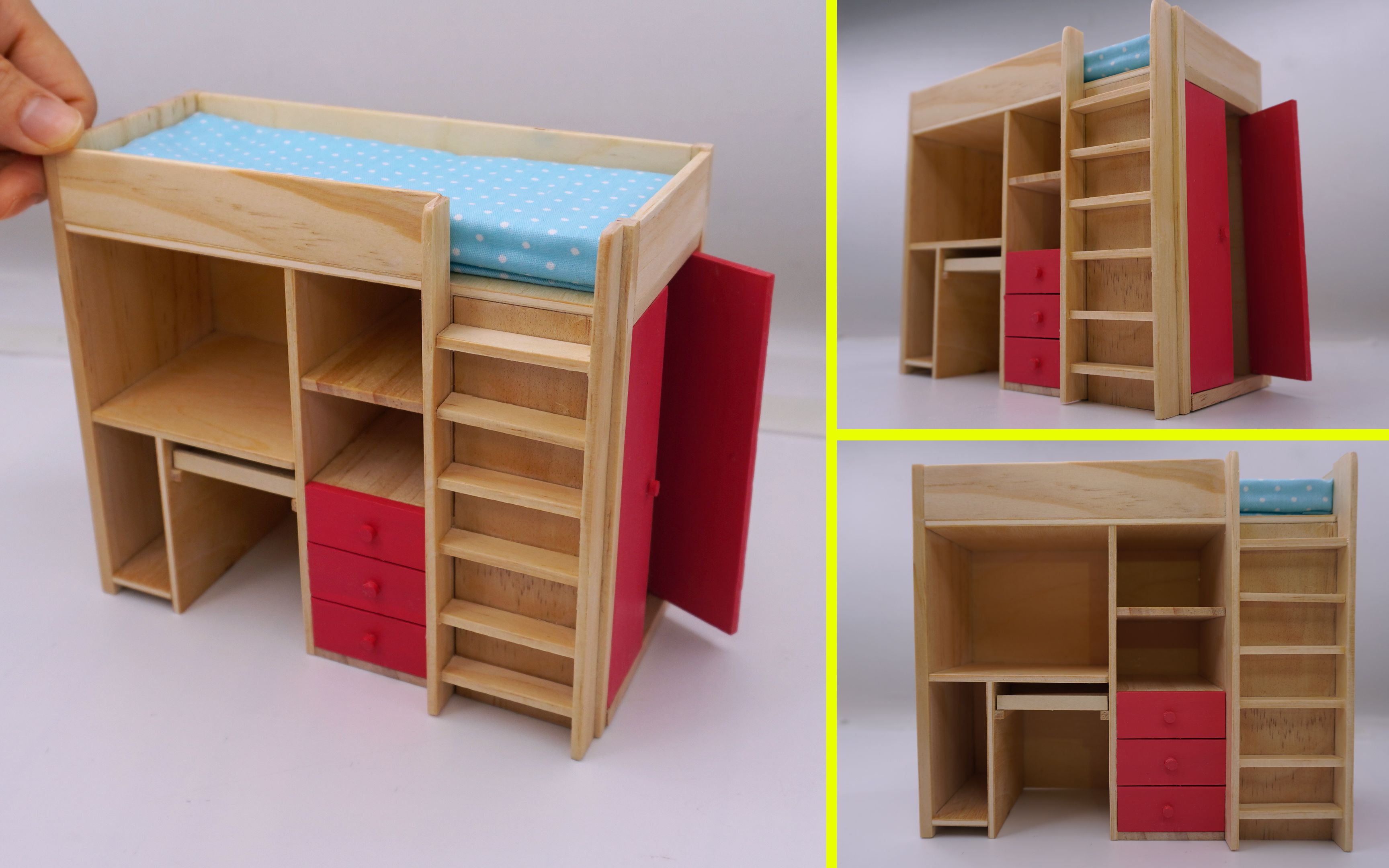 【微缩家具】DIY微型高架床教程家居家具娃娃屋/如何构建比例为1:12...