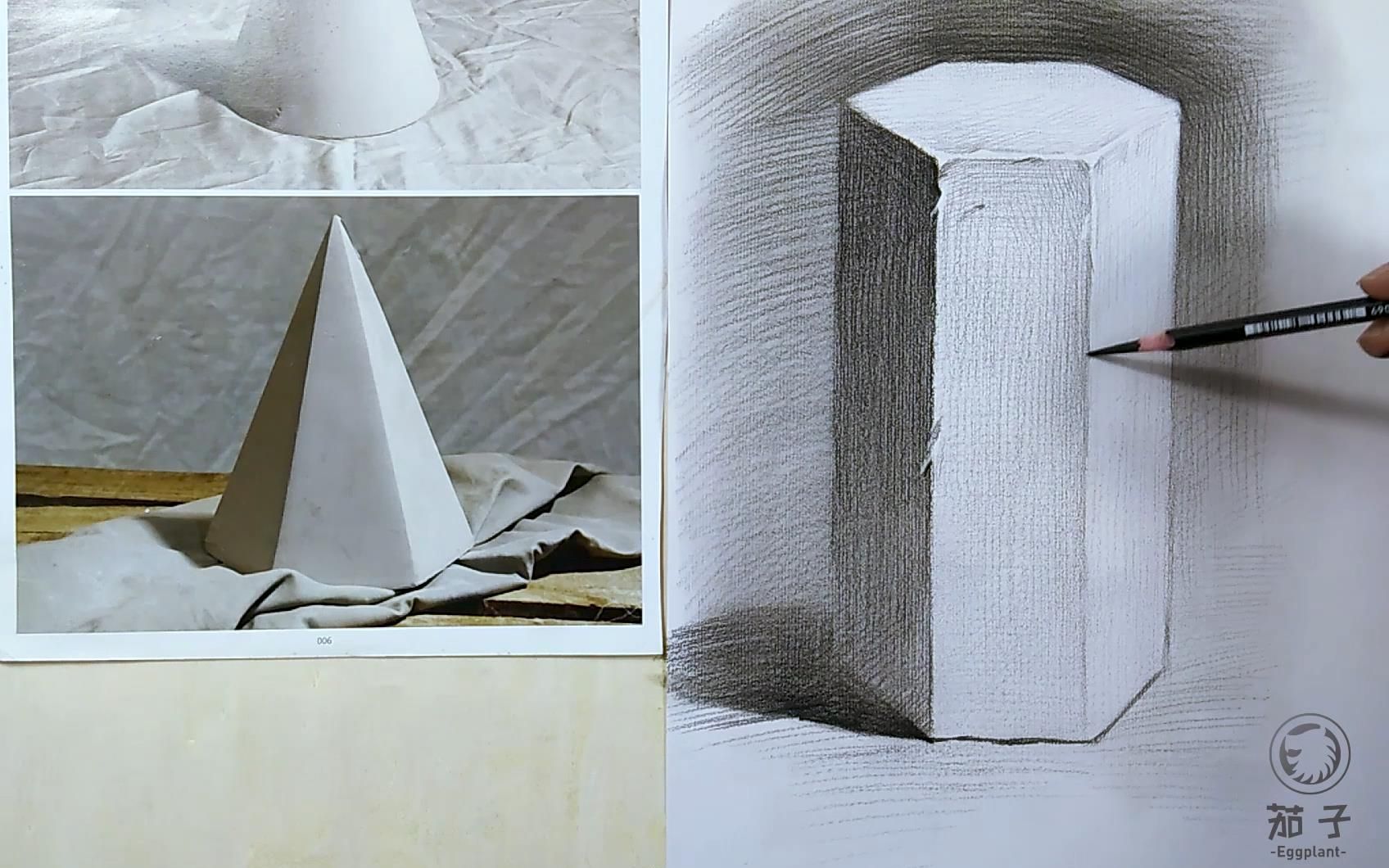 【素描】第30节:六棱锥变六棱柱,原来他俩个规律这么简单! 几何体素描...