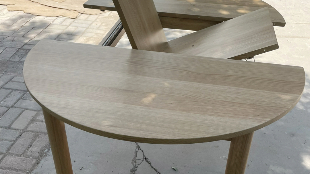 纯实木伸缩餐桌 伸缩折叠推拉餐桌 白橡木原木色 圆形展开随圆定制家具