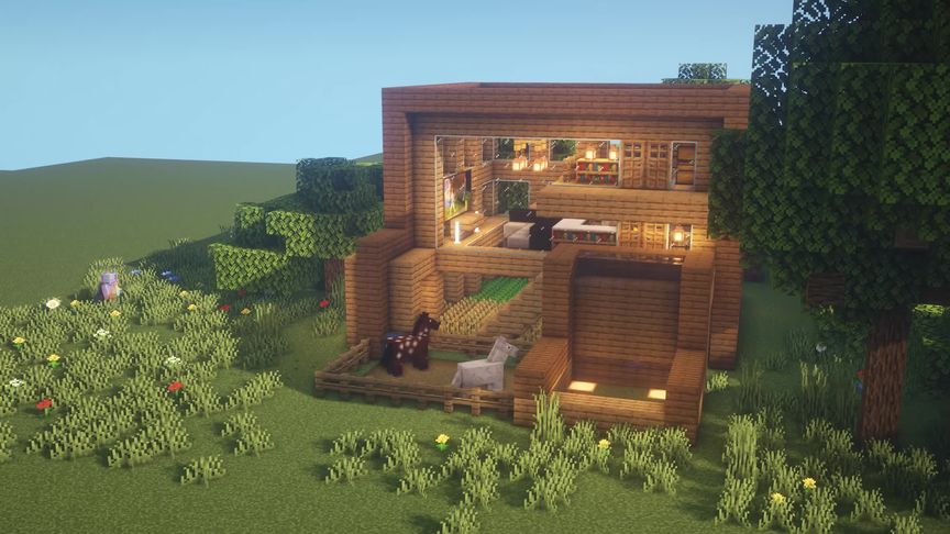 我的世界 - 如何用木头建造一座现代化的房子Modern Wood House