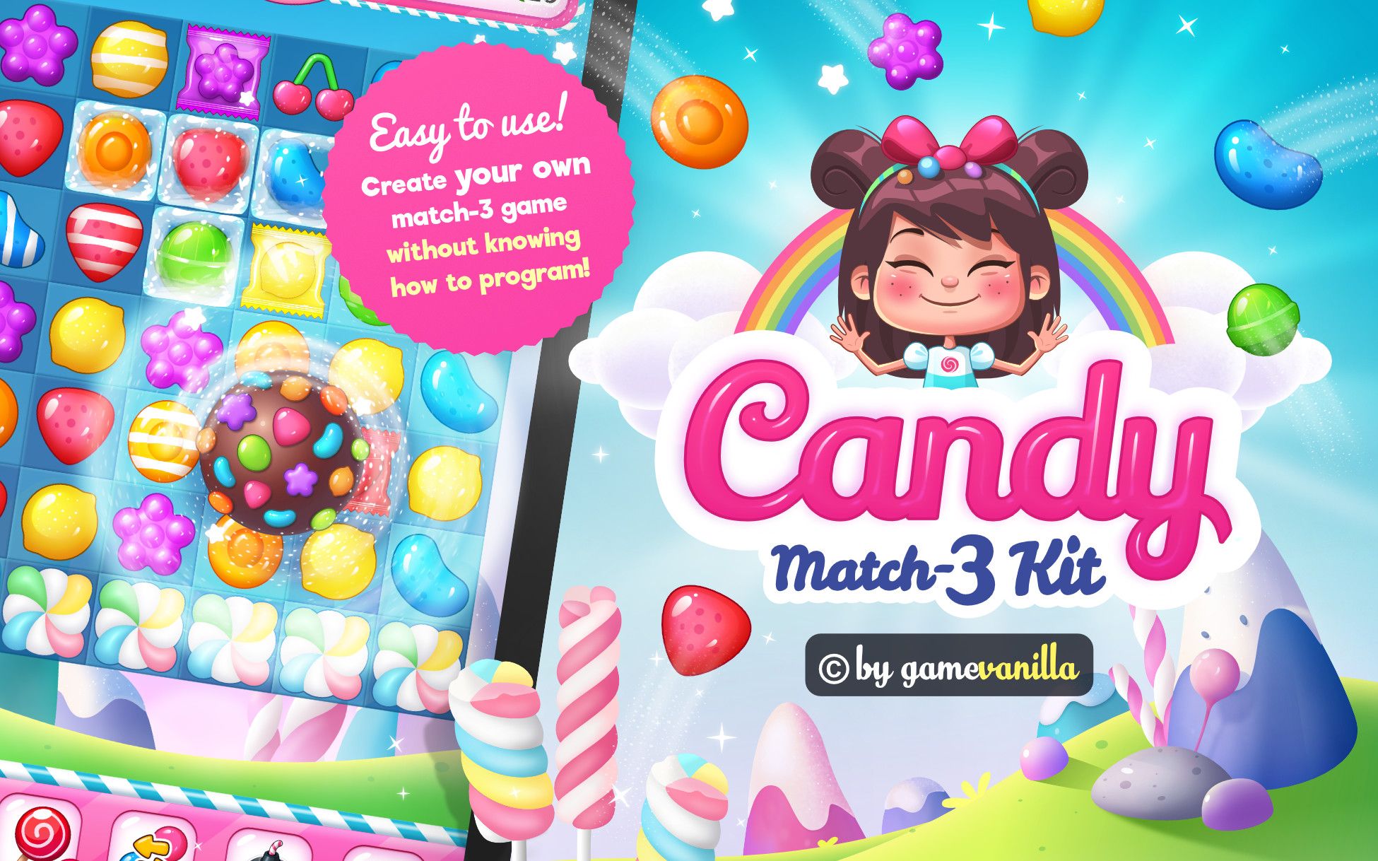 【Unity素材推荐】糖果三消类休闲游戏模板 Candy Match 3 Kit