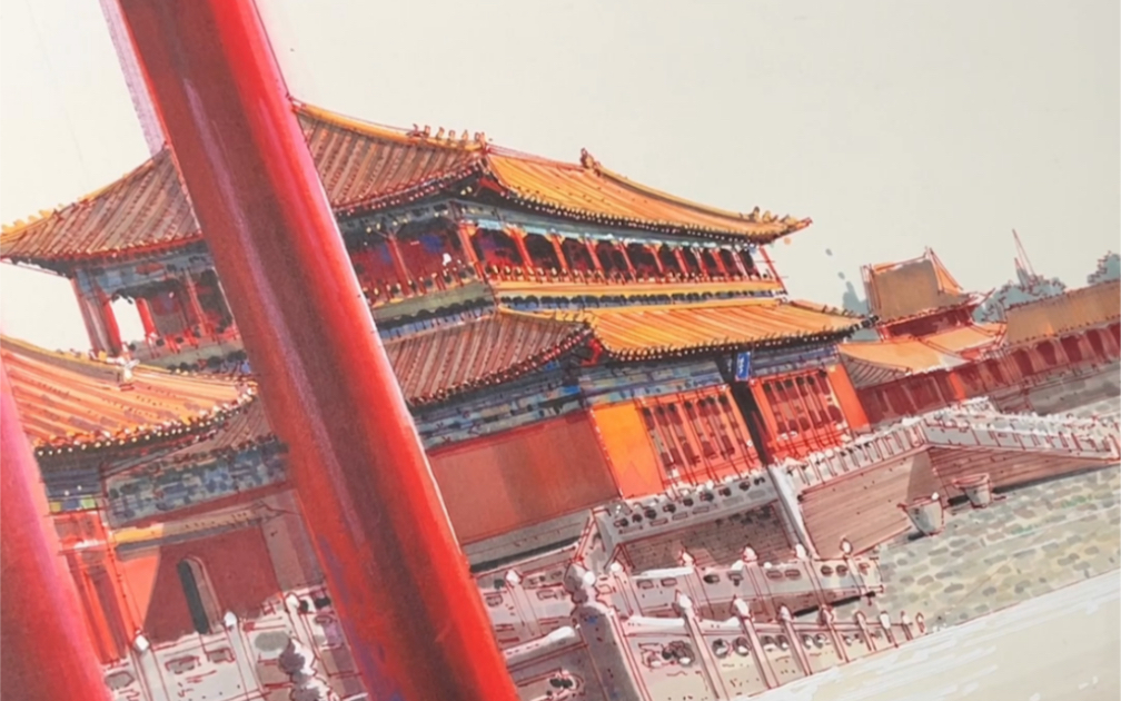 【马克笔手绘】-故宫怎么画都是美的。北京下雪了,一下子就好像穿越...
